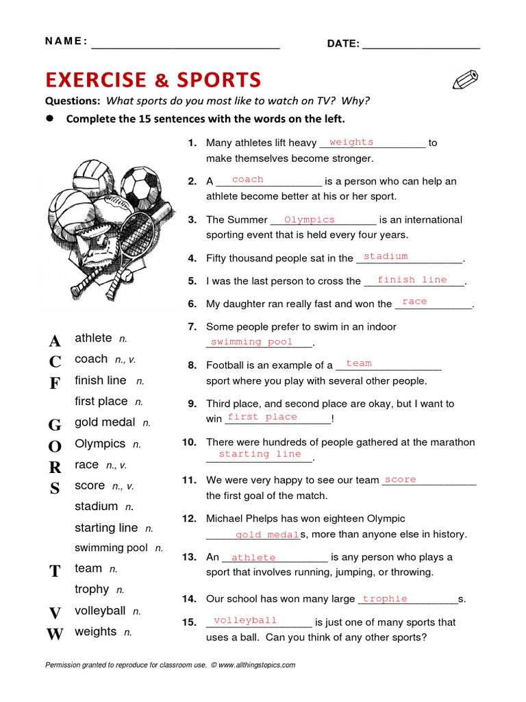 Sports Vocabulary Worksheet | PDF | Entertainment | International ...