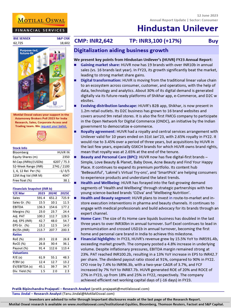 HUL Equity Research Report | PDF | Retail | Brand