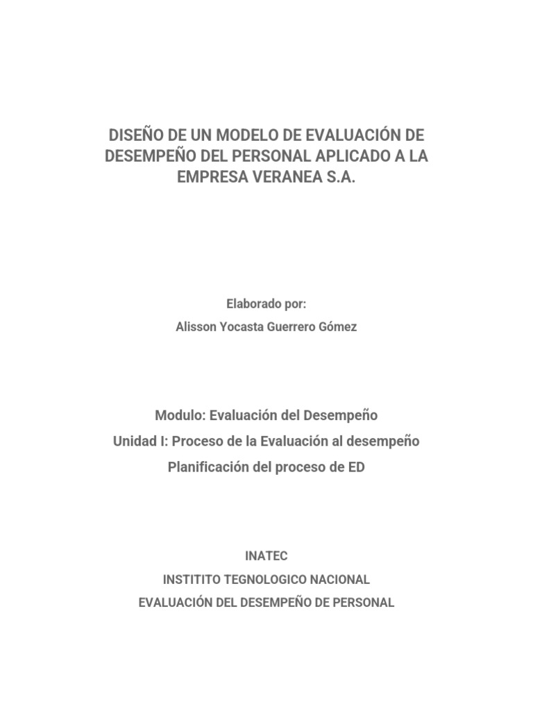 PlanificacióndelaEvaluacióndelDesempeño Alisson Guerrero | PDF ...