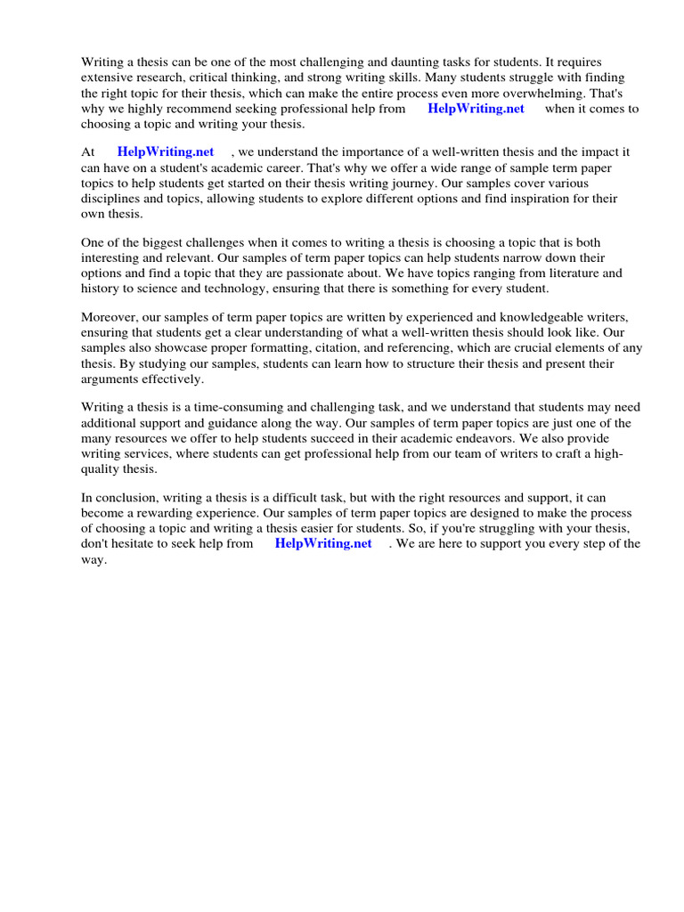 Samples of Term Paper Topics | PDF | Thesis | Essays