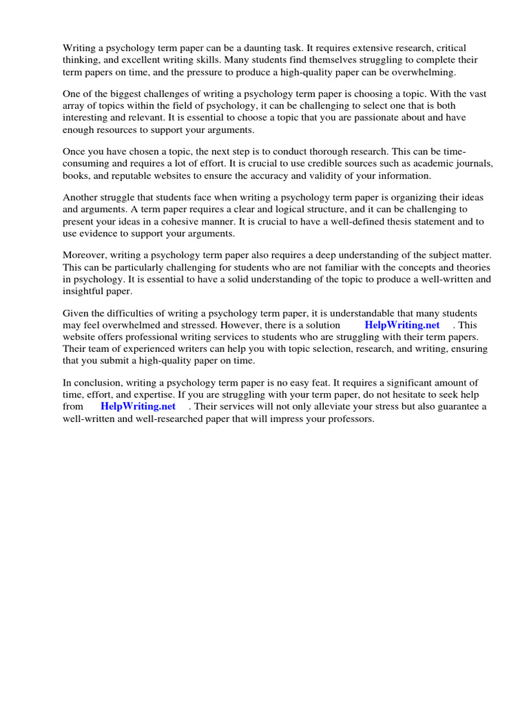Psychology Term Paper Sample | PDF | Essays | Psychology