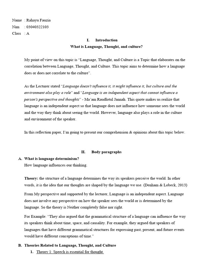 Reflection Paper | PDF | Thought | Multilingualism