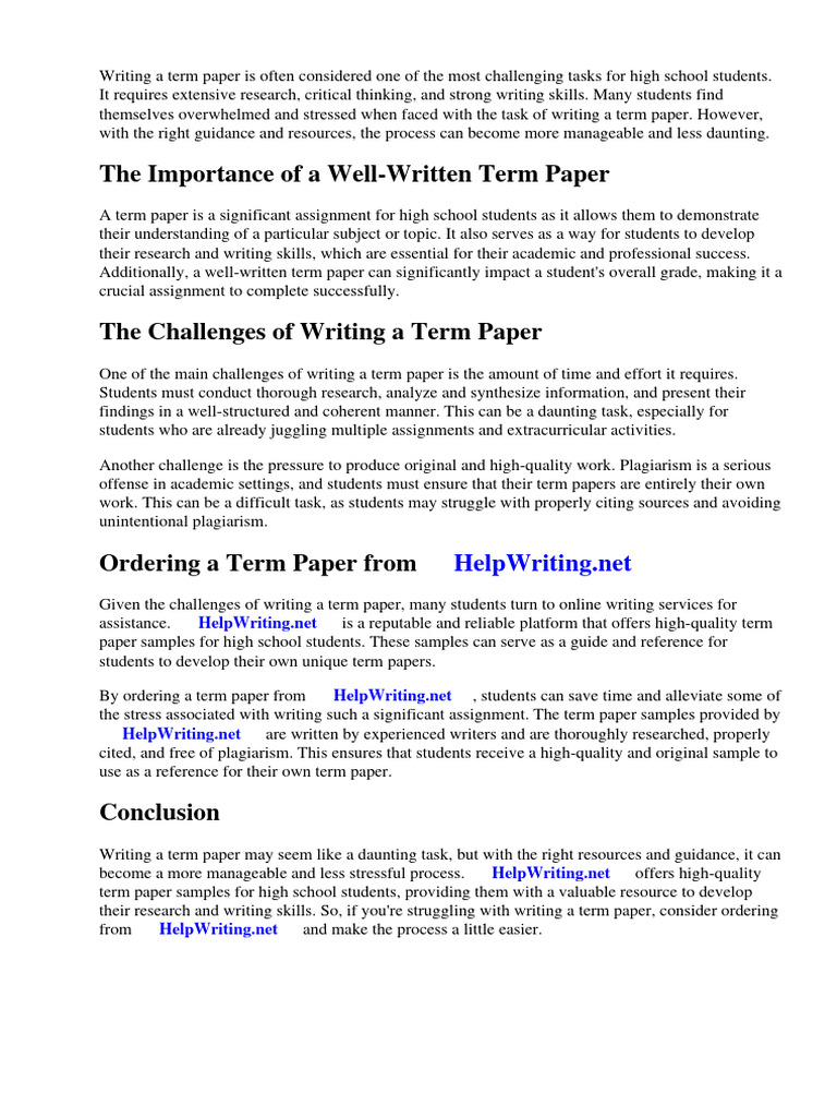 Term Paper Sample For High School | PDF | Academic Publishing | Essays
