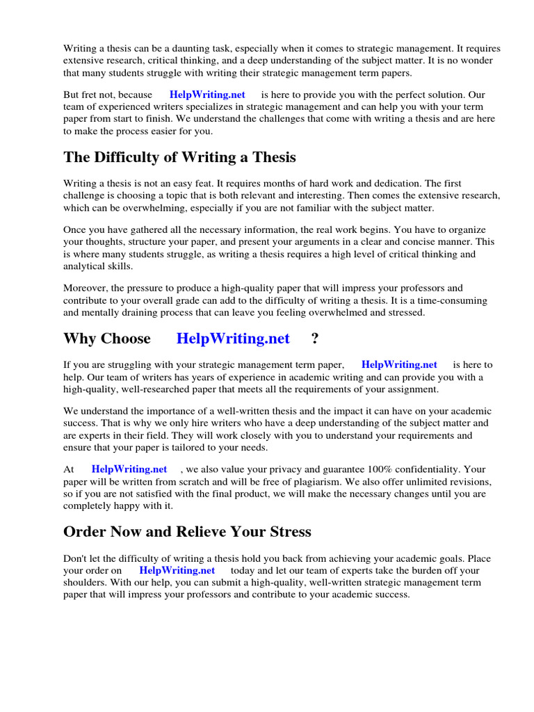 Strategic Management Term Paper Sample | PDF | Strategic Management ...