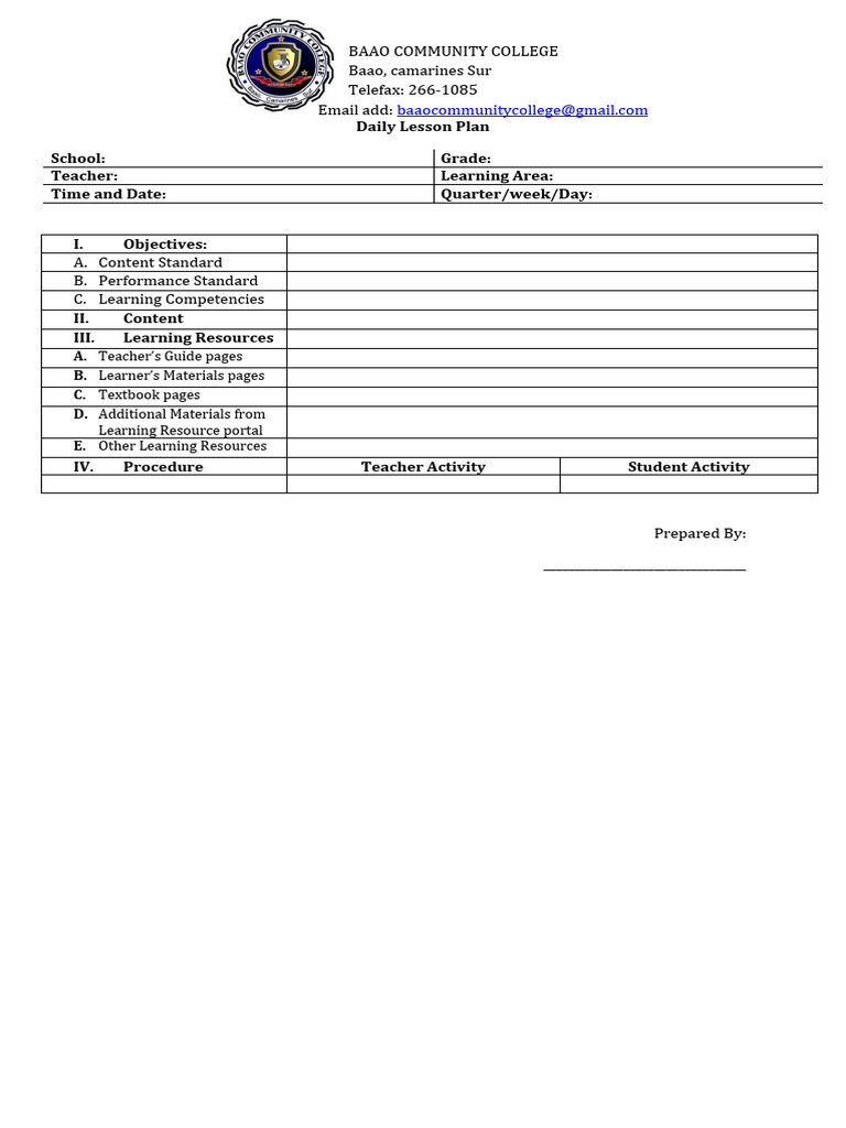 Detailed Lesson Plan (Format) | PDF