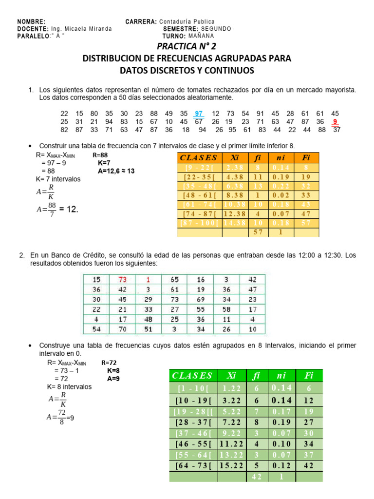Practica Tablas Agrupadas Datos Discretos y Continuas | PDF | Ciencia y ...