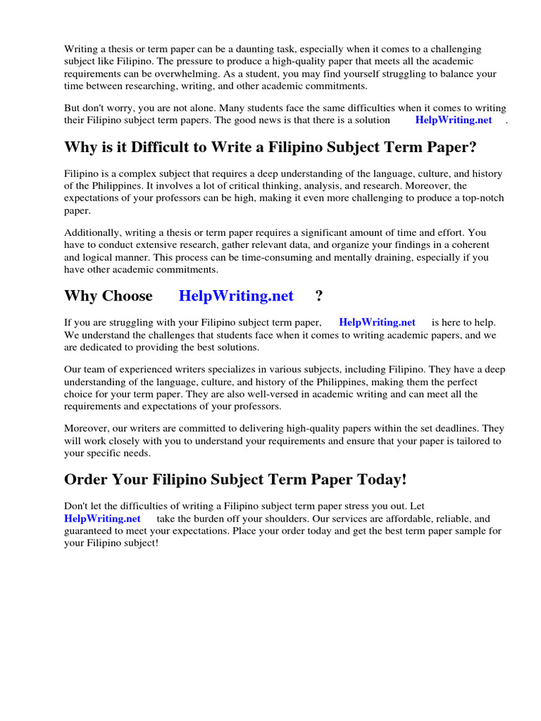 Term Paper Sample Filipino Subject | PDF | Tagalog Language | Apa Style