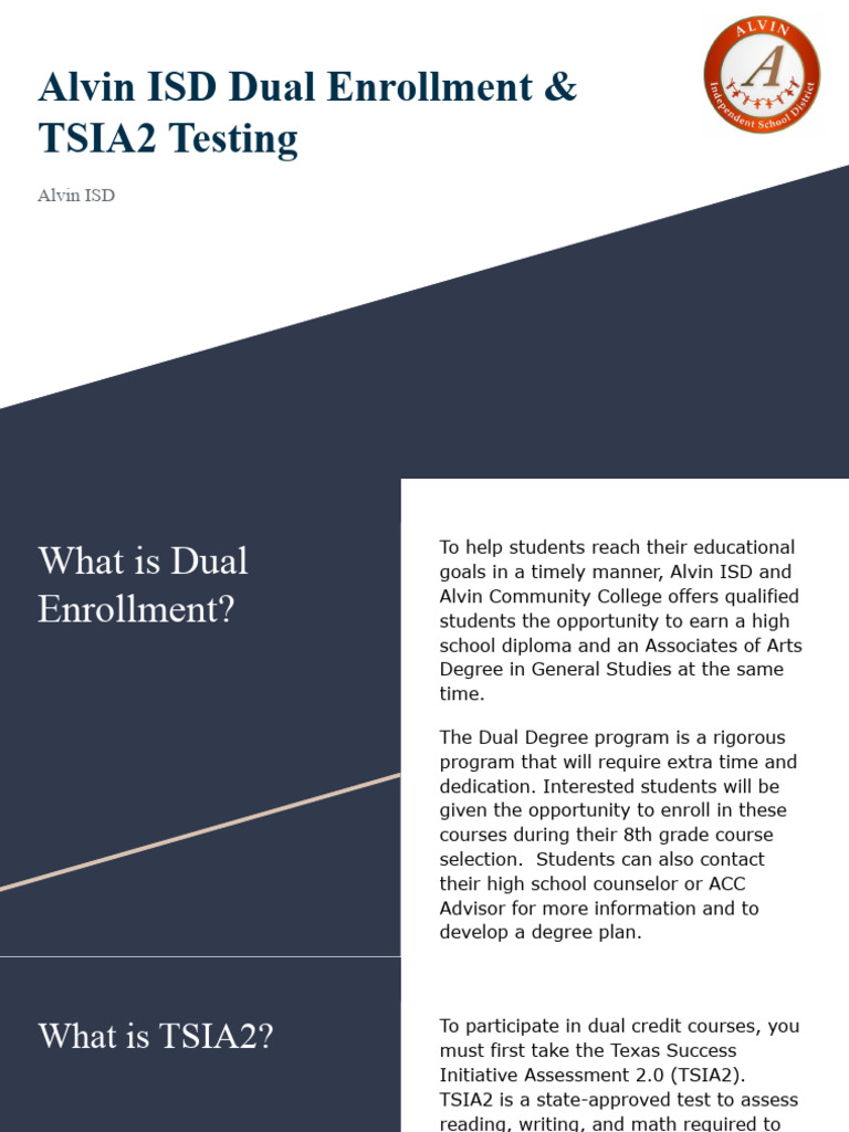 Dual Enrollment & TSIA2 Testing in Alvin ISD | PDF | Educational ...