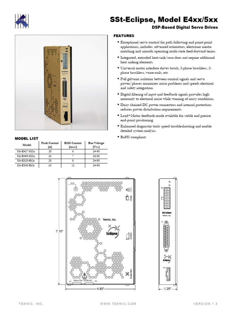 SSt-Eclipse Model E4xx/5xx DSP-Based Digital Servo Drives | PDF | Electric Motor | Electrical ...