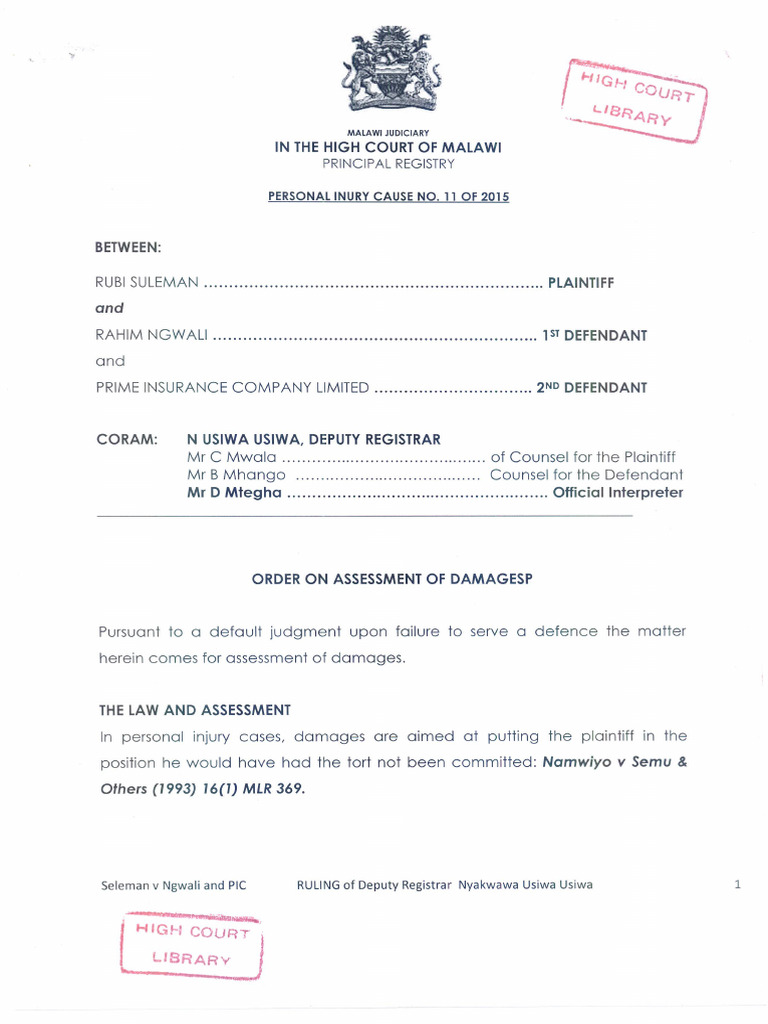 Rubi Suleman vs. Rahim Ngwali and Prime Insurance Company Li | PDF