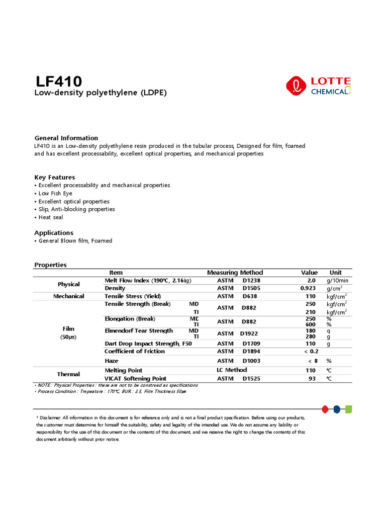 LF410 (영문) | PDF | Polyethylene | Mechanical Engineering