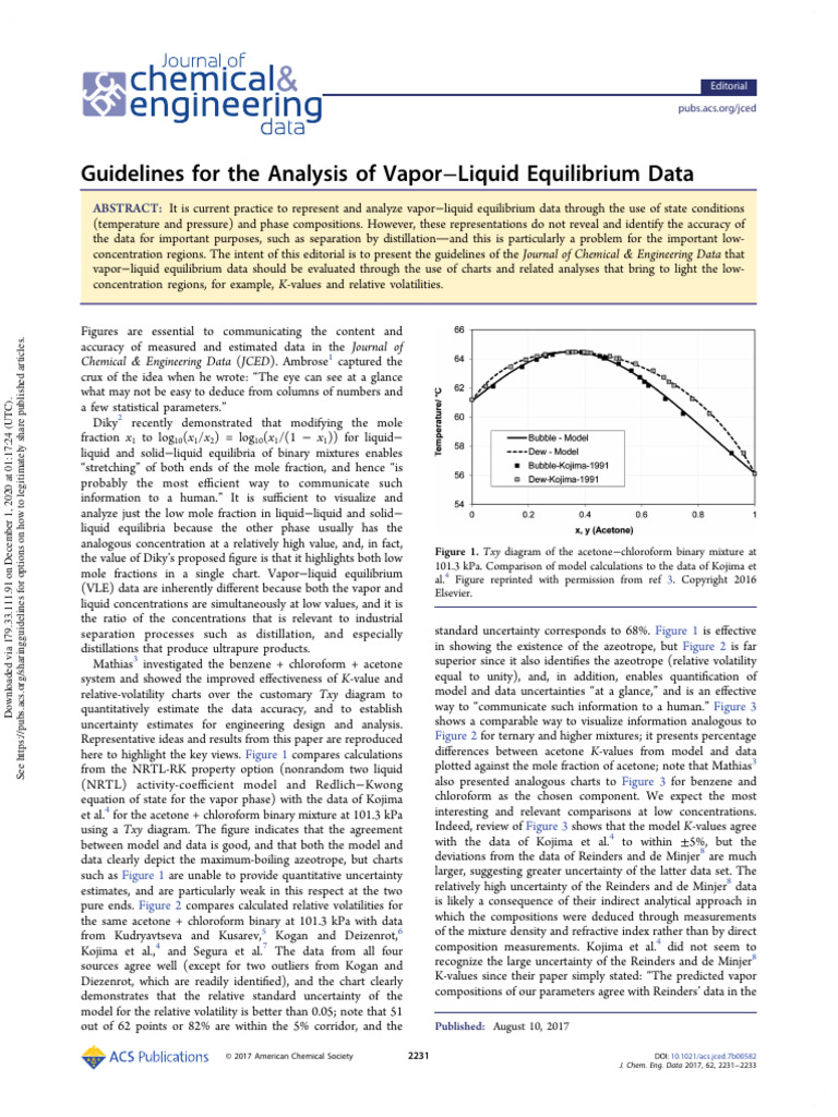 Guidelines For The Analysis of Vapor Liquid Equilibrium Data | PDF ...