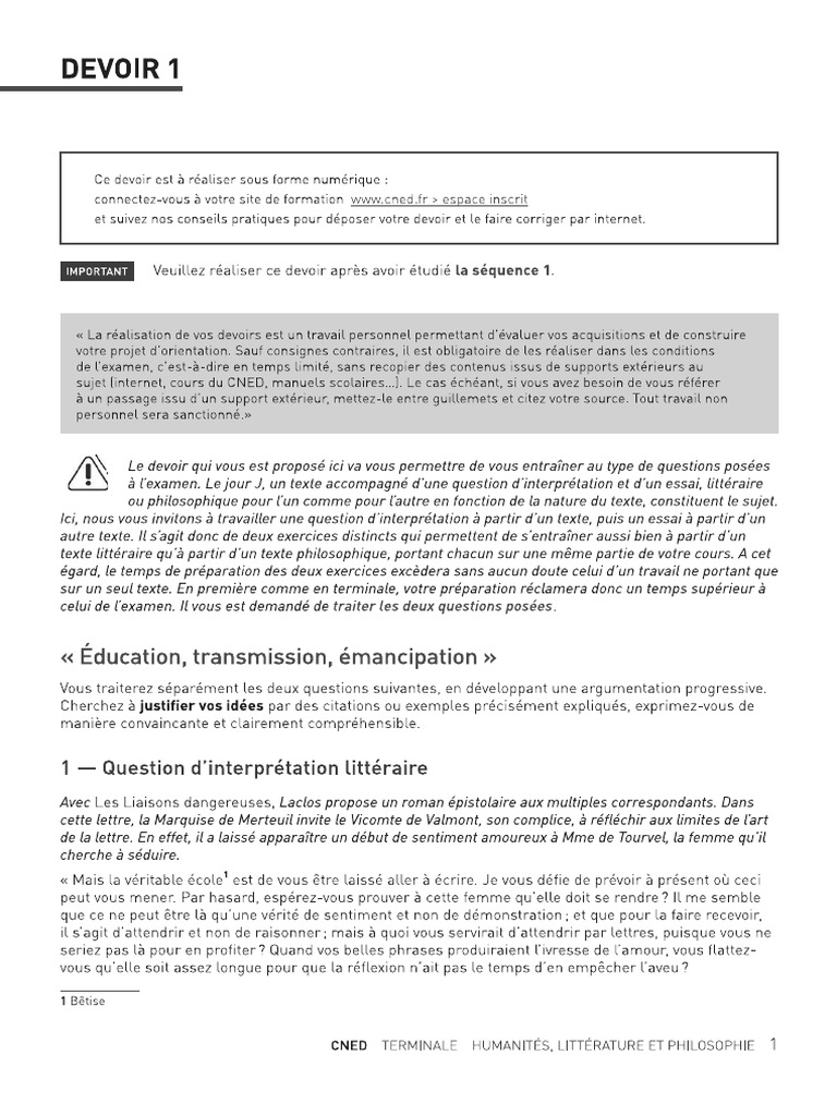 Devoir 1 Education Transmission Émancipation | PDF