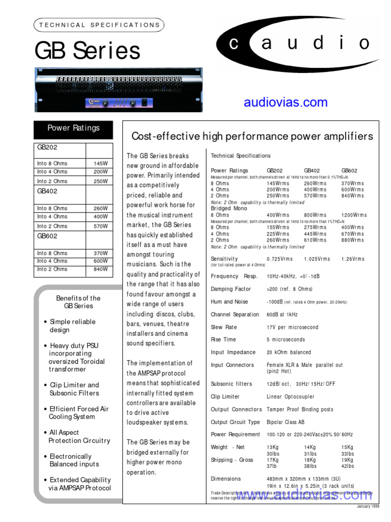 C Audio GB Series Amplifier Specs | PDF | Amplifier | Electronic Circuits