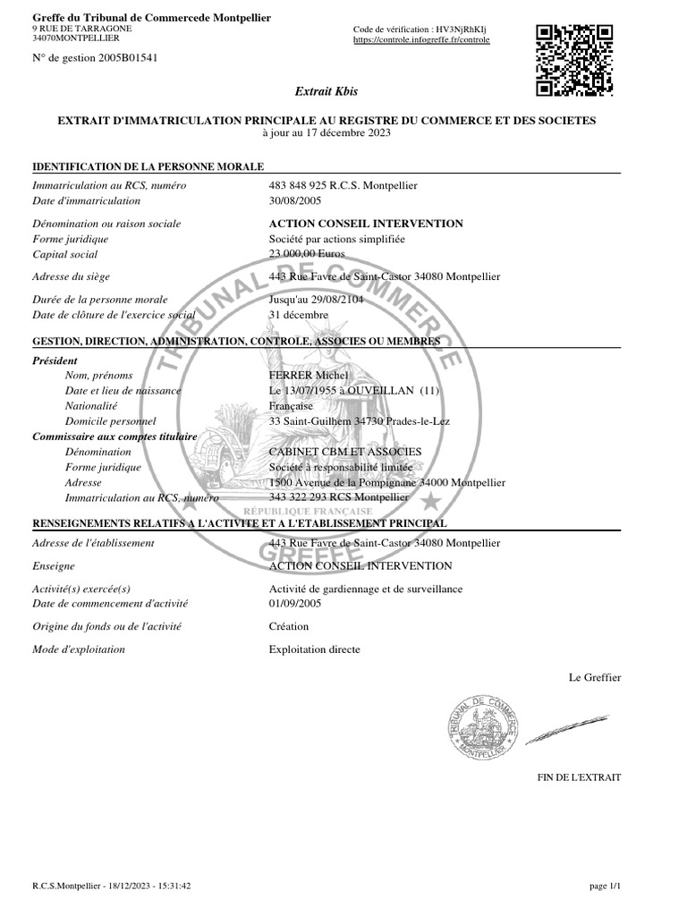 Kbis Du 17-12-23 Au 17-03-24 | PDF | Les sociétés