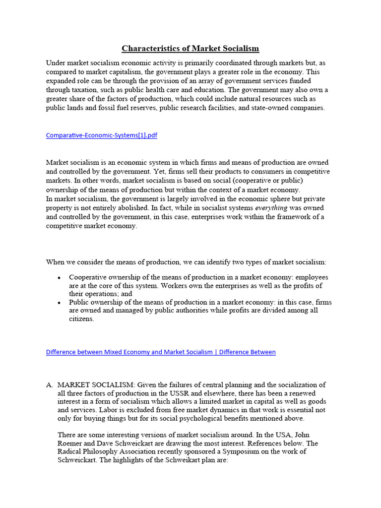 Characteristics of Market Socialism | PDF | Market Economy | Socialism