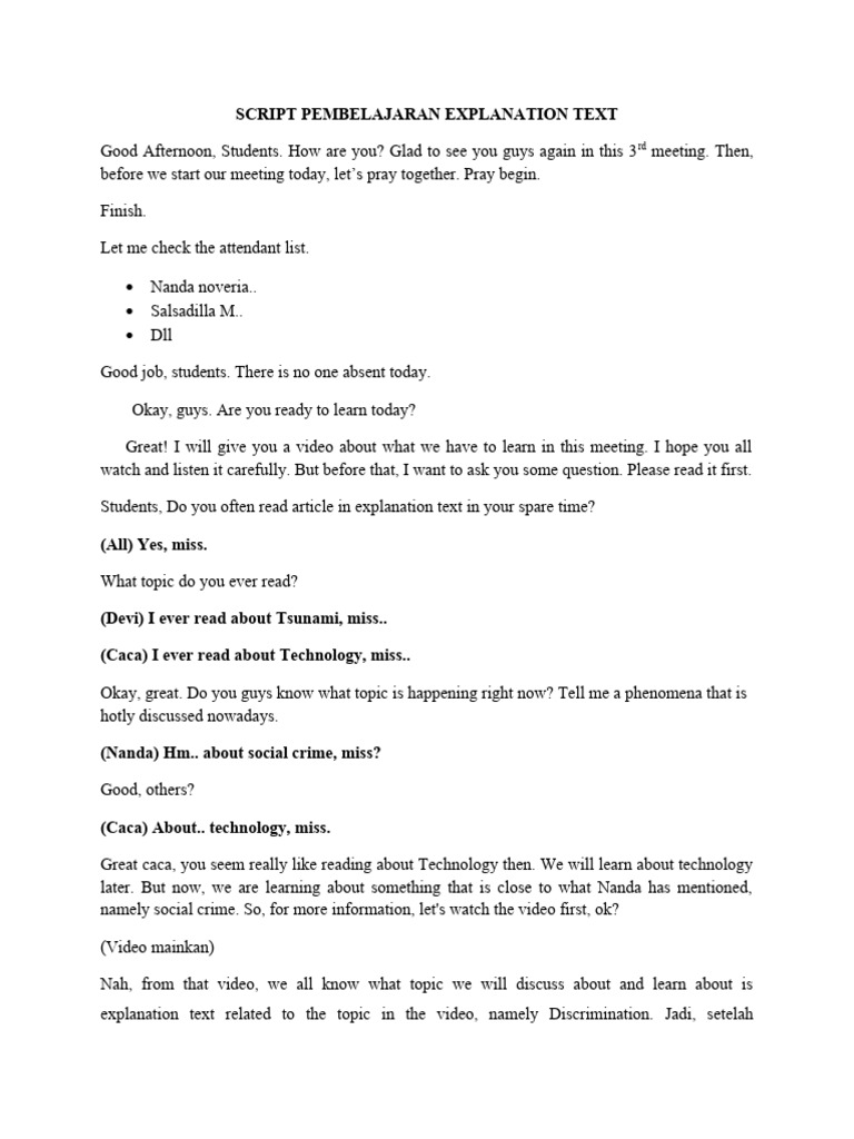 Transcript Pembelajaran Explanation Text | PDF | Discrimination | Sexual Harassment