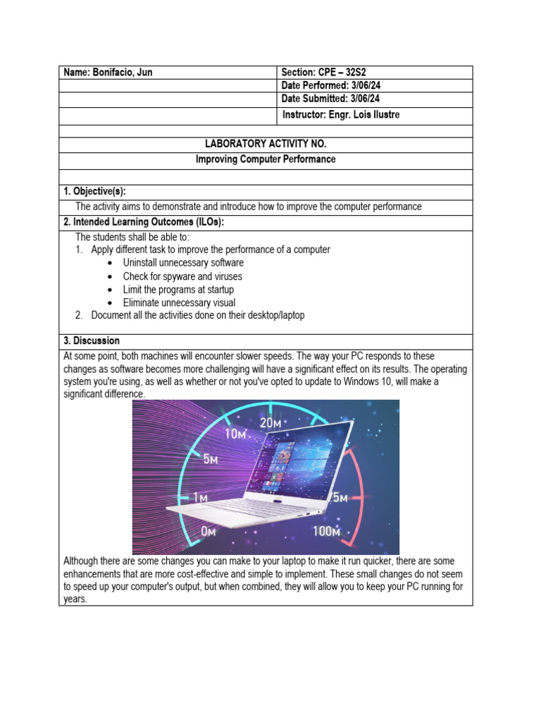 Bonifacio - Lab#3 Improving Computer Performance | PDF | Operating System Families | Software