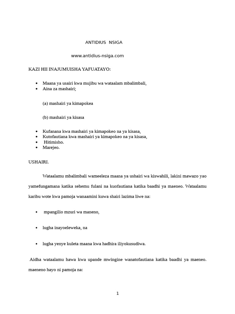 Mashairi Ya Kisasa Na Mashairi Ya Kimapo | PDF