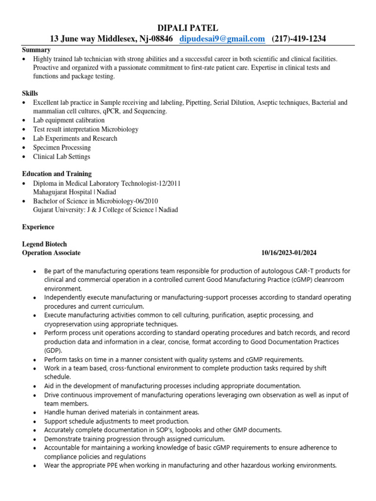 Dipali Resume | PDF | Polymerase Chain Reaction | Laboratories