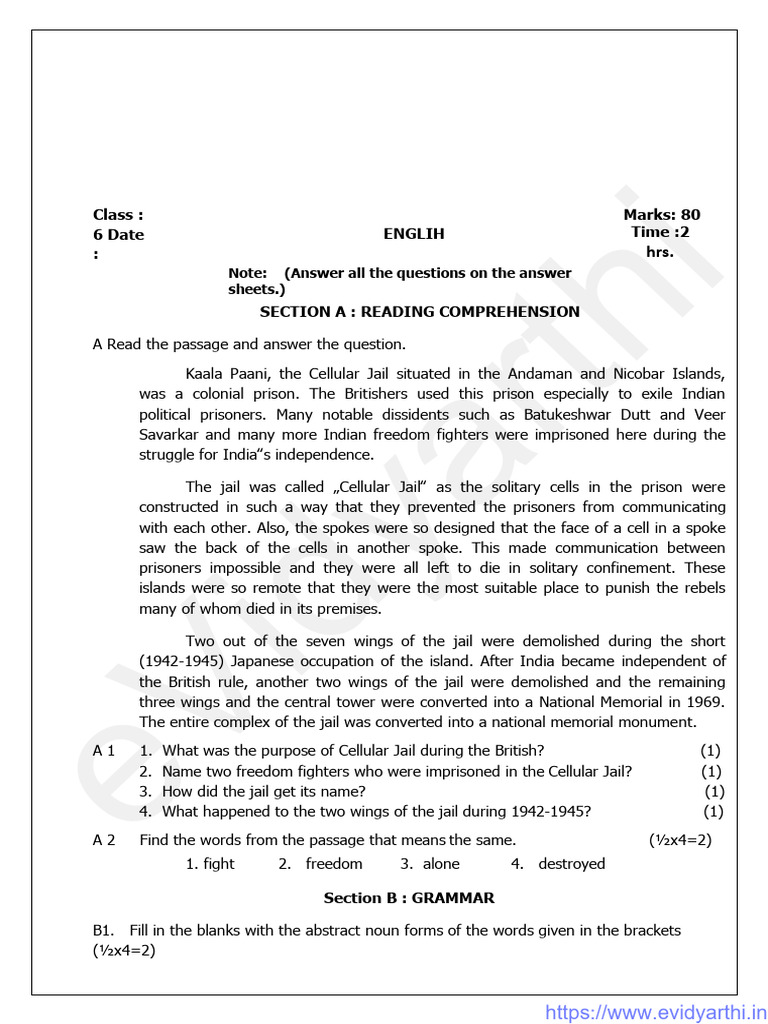 English Question Paper 1 | PDF | Syntax | Languages