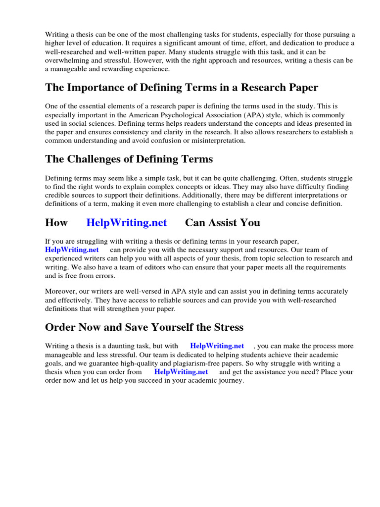 Definition of Terms in Research Paper Apa | PDF | Apa Style | Thesis