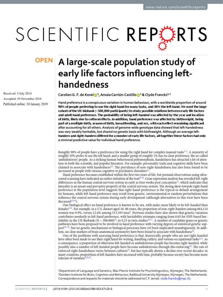 A Large-Scale Population Study of Early Life Factors Influencing Left ...