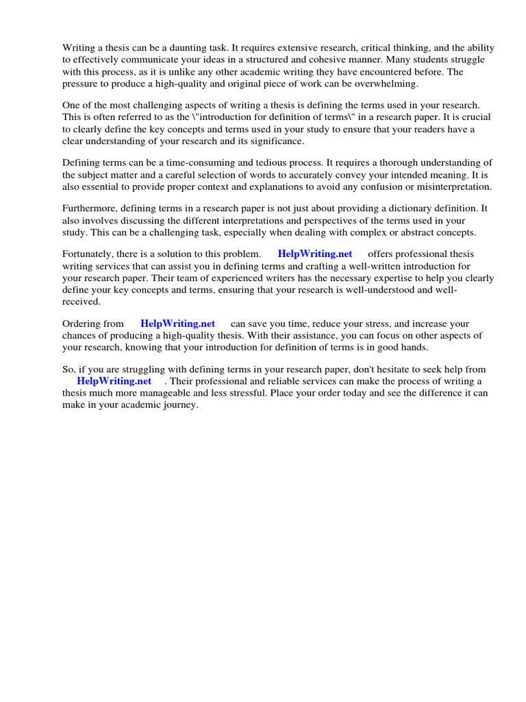 Introduction For Definition of Terms in Research Paper | PDF | Essays ...