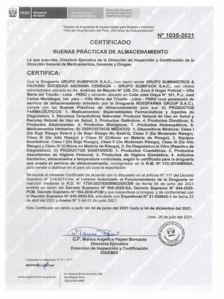 Certificado Bpa 1035-21 | PDF