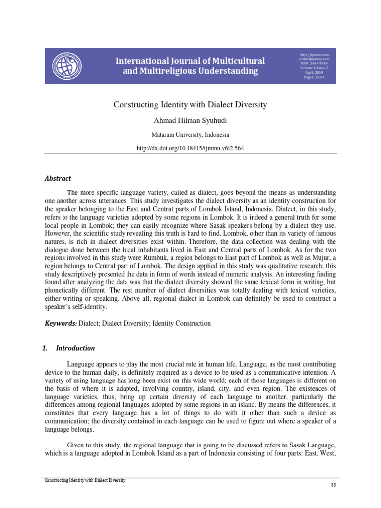 Constructing Identity With Dialect Diversity | PDF | Dialect | Language Acquisition