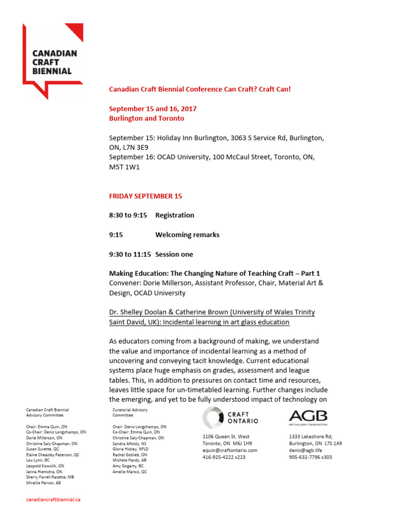 Canadian Craft Biennial Conference Can Craft? Craft Can! | PDF ...
