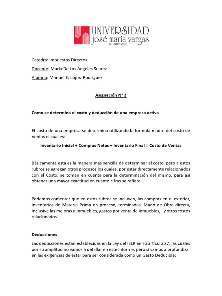 Asig 3 6813 Costos y Deducciones | PDF | Salario | Economias