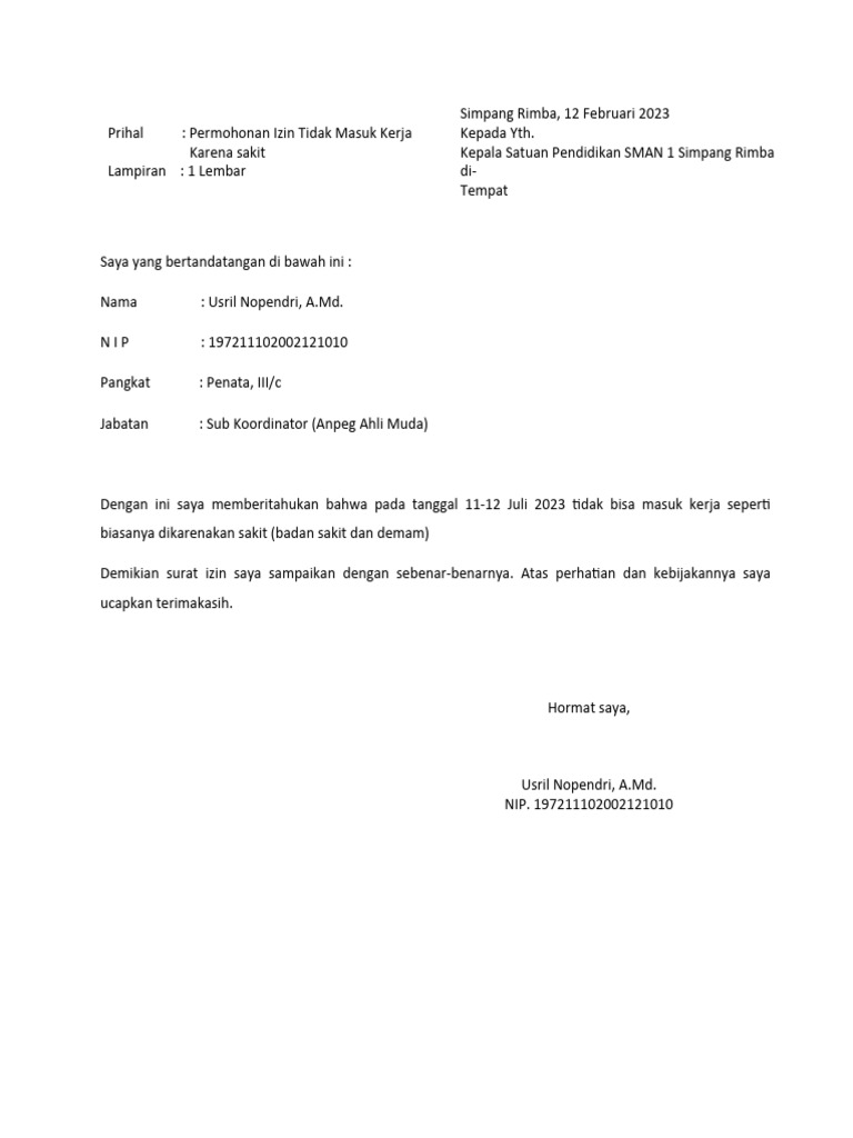 SURAT IJIN SAKIT demam bulan juli | PDF