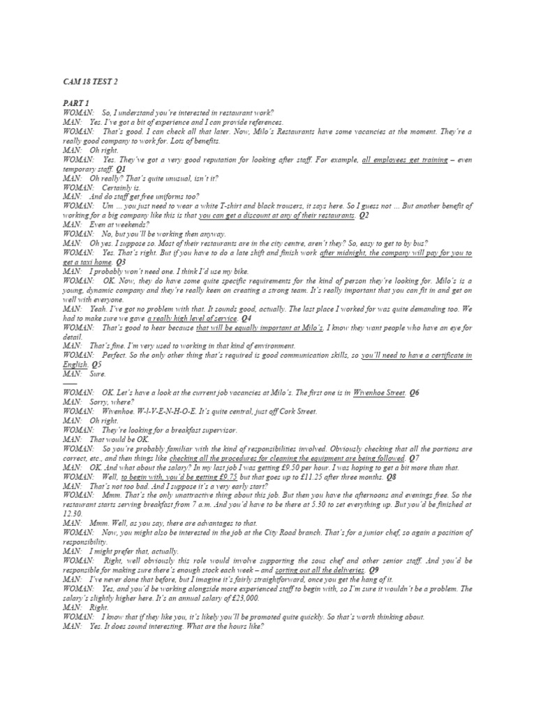 CAM 18 TEST 1 + 2 Transcrip | PDF | Clothing