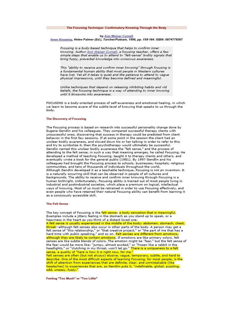 The Focusing Technique | PDF | Psychological Concepts | Psychology