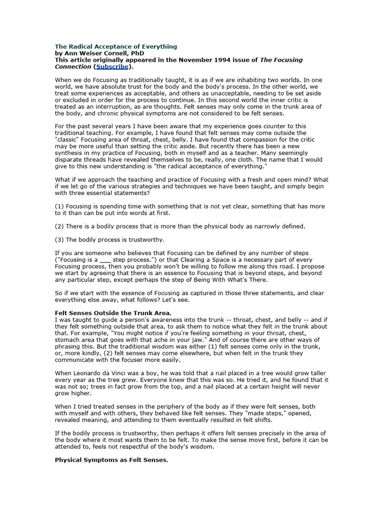 The Radical Acceptance of Everything | PDF | Feeling | Experience