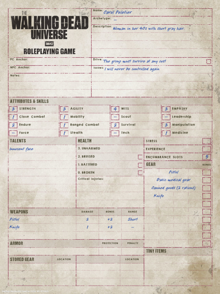 Walking Dead RPG Character Sheets | PDF | Characters Created