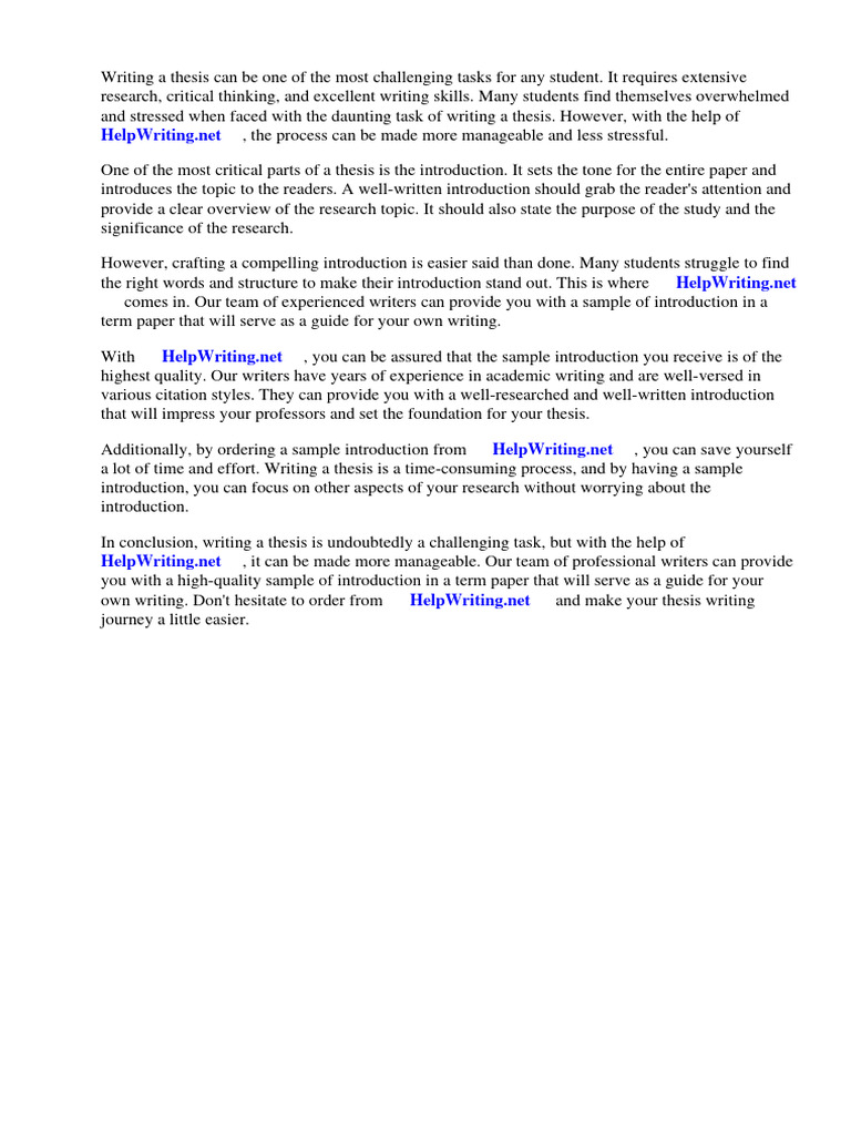 Sample of Introduction in Term Paper | PDF | Essays | Thesis