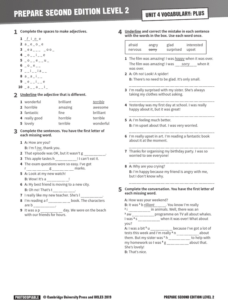 PREPARE 2 Vocabulary Plus Unit 04 | PDF