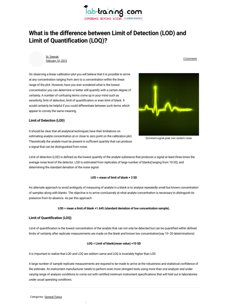 What Is The Difference Between Limit Of Detection Lod And Limit Of