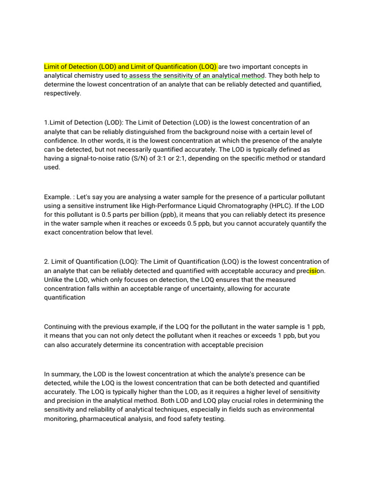 Limit of Detection & Limit of Quantification | PDF | Probability And ...