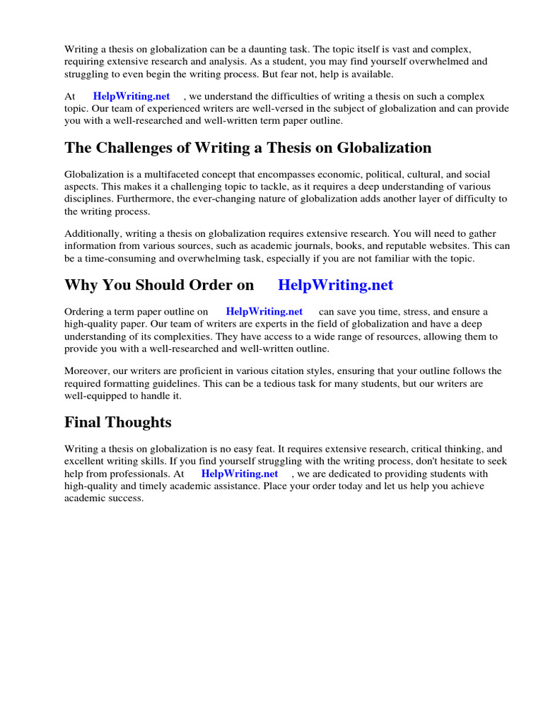 Globalization Term Paper Outline | PDF | Globalization | Economic ...