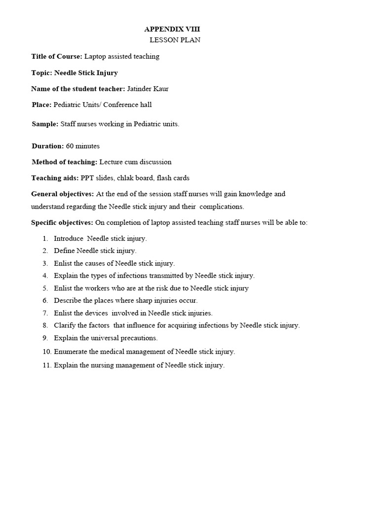 Needle Stick Injury Lesson Plan | PDF | Hepatitis B | Epidemiology