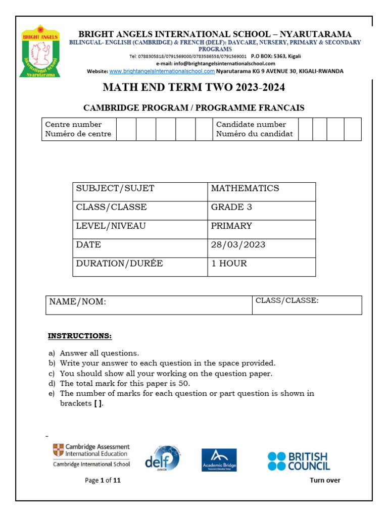 G3 Math End Term 2 2023-2024 | PDF | Shape | Euclidean Geometry