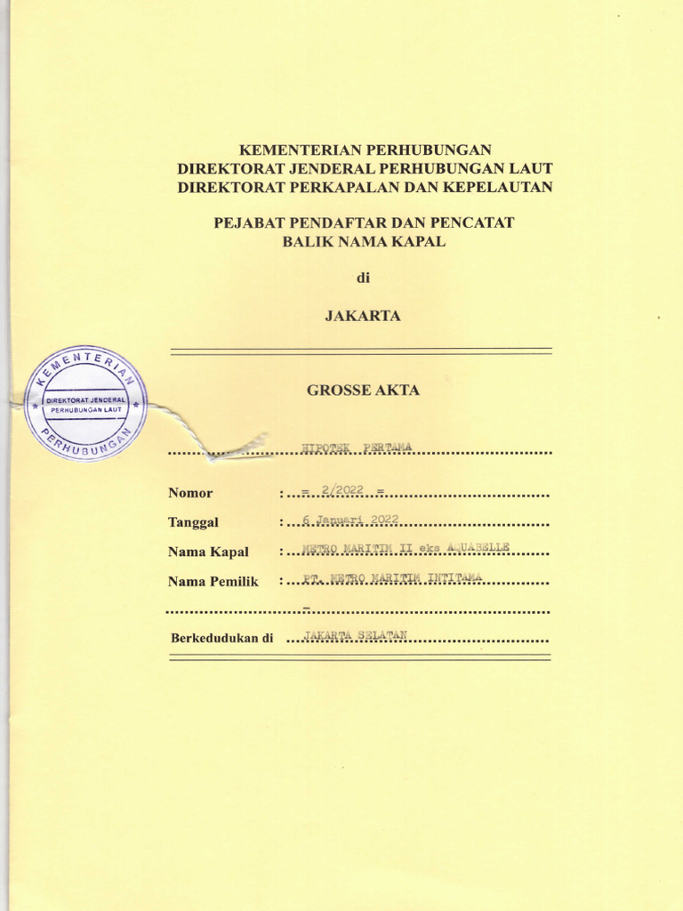Grosse Akta MT. Metro Maritim II | PDF