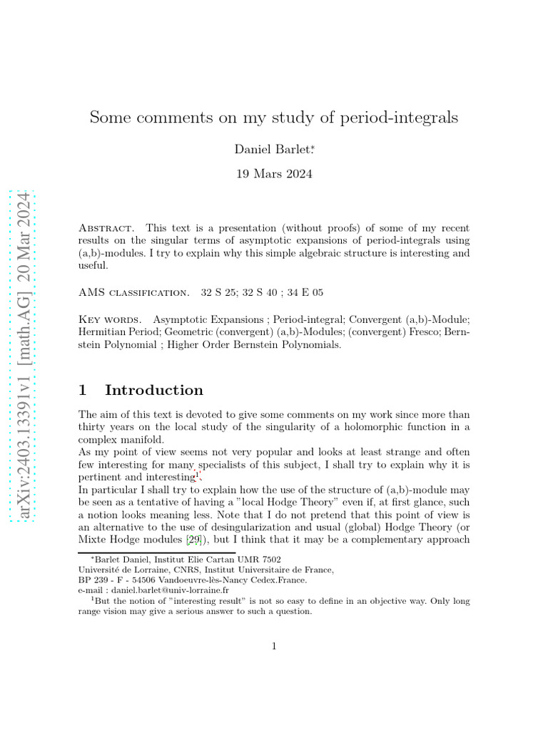 Some Comments On My Study of Period-Integrals | PDF | Polynomial ...