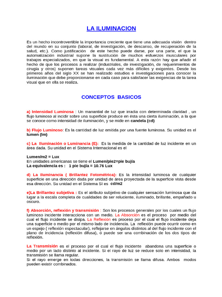 LA ILUMINACION CONCEPTOS BASICOS - PDF Descargar Libre | PDF
