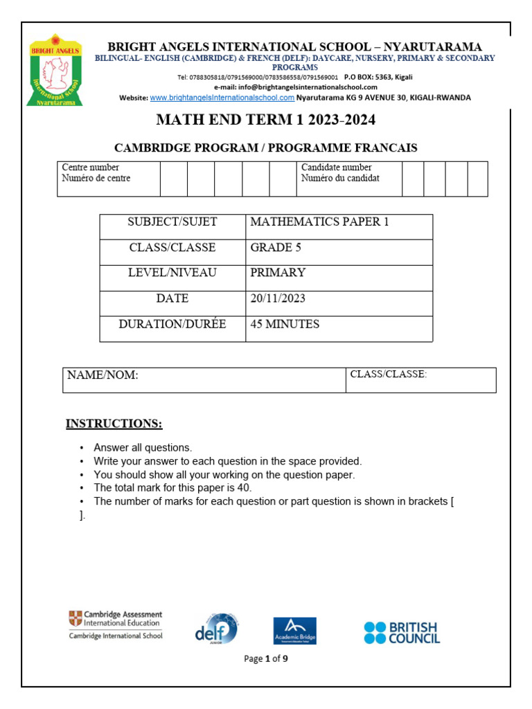 g5 Math p1 End Term 1 2023-2024 | PDF | Elementary Mathematics ...