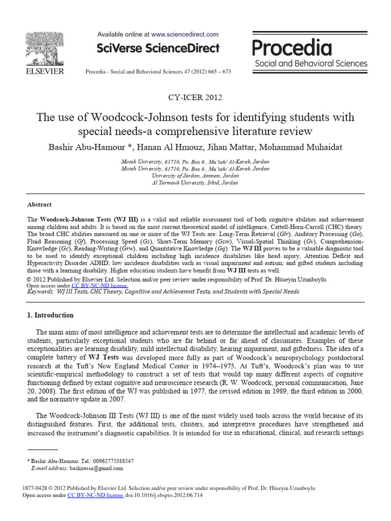 The Use of Woodcock-Johnson Tests For Identifying Students With Special ...