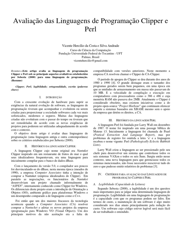 Avaliacao Das Linguagens Clipper e Perl | PERL | Linguagem de Programação